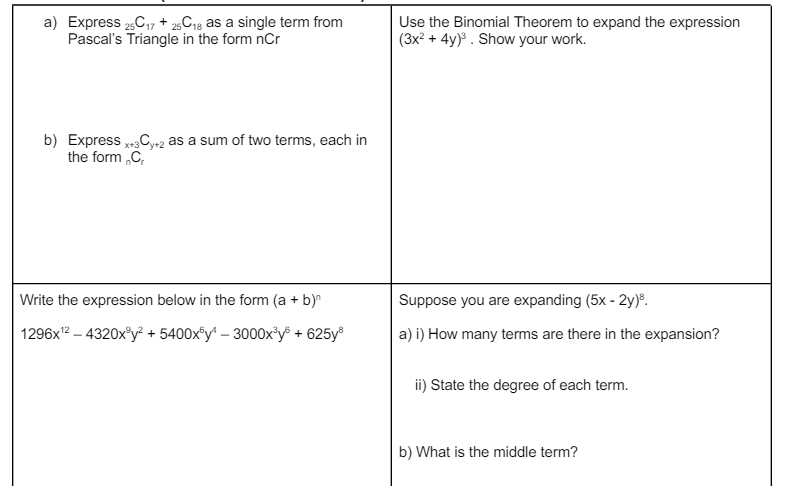 Solved a) ﻿Express ?25C17+?25C18 ﻿as a single term | Chegg.com