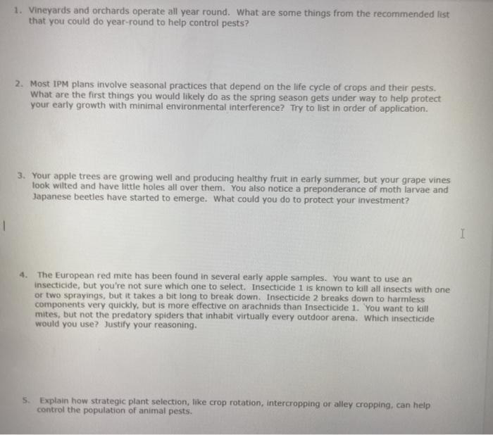 Solved Part 2: IPM (Integrated Pest Management) Plan | Chegg.com