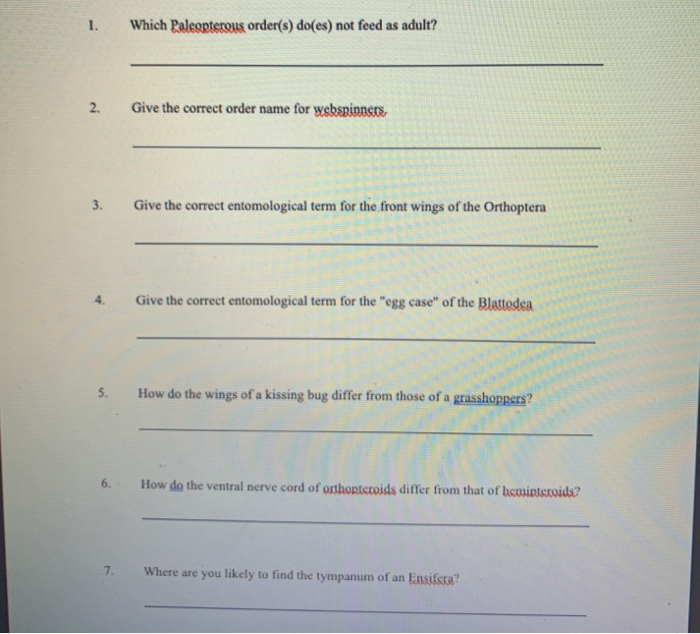 Solved Which Paleopterous order(s) do(es) not feed as adult? | Chegg.com
