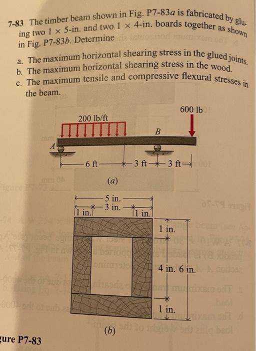 Solved 7-83 The timber beam shown in Fig. P7-83a is | Chegg.com