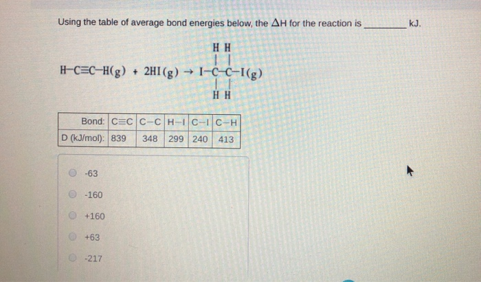 Solved Using the table of average bond energies below, the | Chegg.com