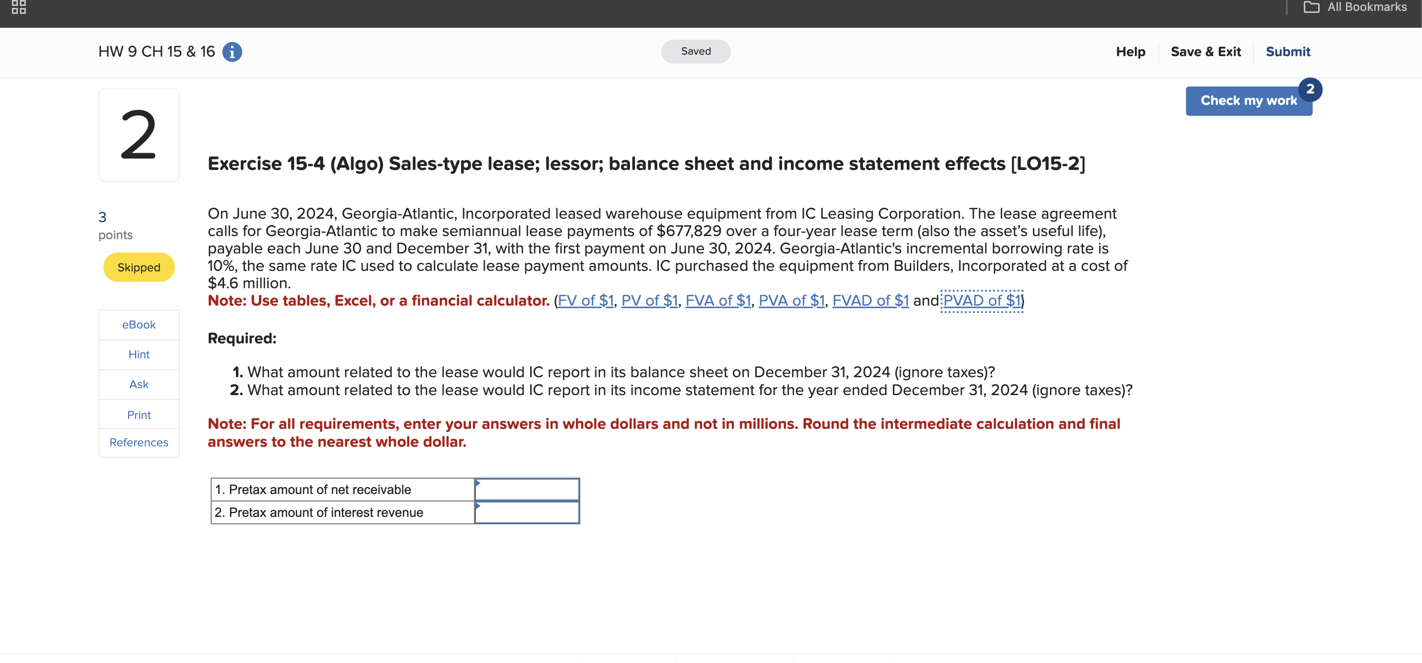 Solved Exercise 15-13 (Algo) ﻿Lessee; operating lease; | Chegg.com