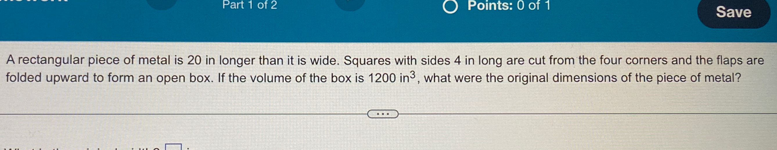 Solved Part 1 ﻿of 2Points: 0 ﻿of 1A rectangular piece of | Chegg.com