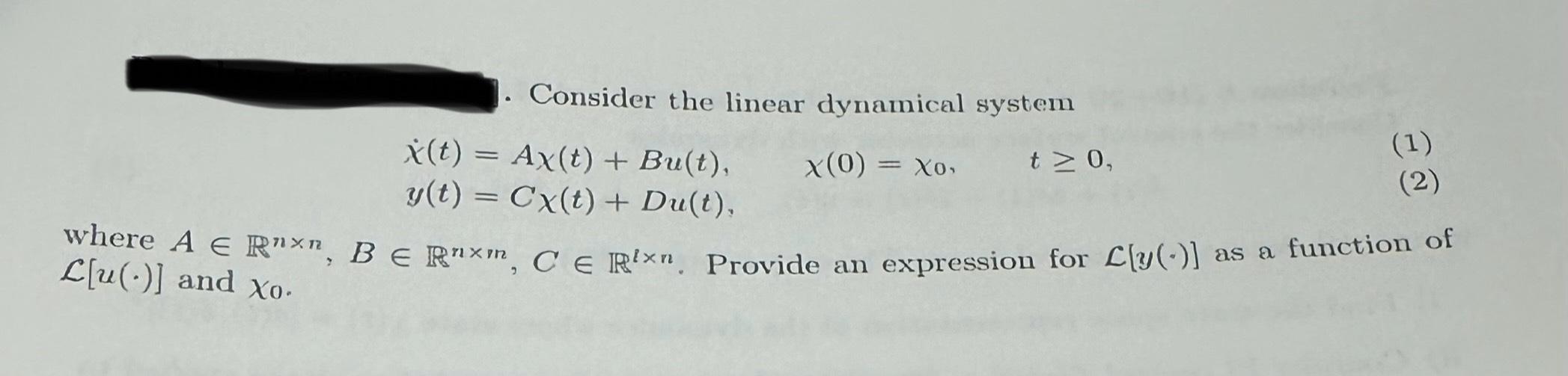 Solved Consider the linear dynamical | Chegg.com