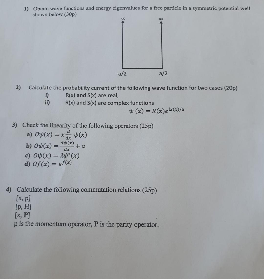 Solved Obtain wave functions and energy eigenvalues for a | Chegg.com