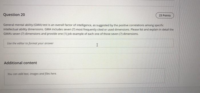 Solved Question 20 23 Points General mental ability (GMA) | Chegg.com