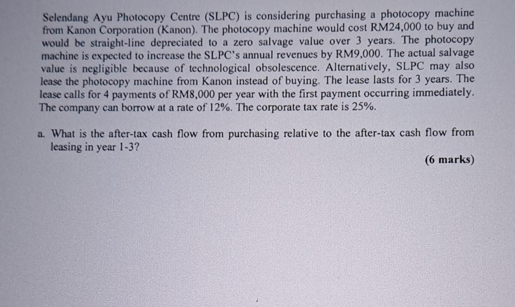 Solved iii) What is the NPV of the lease relative to the | Chegg.com