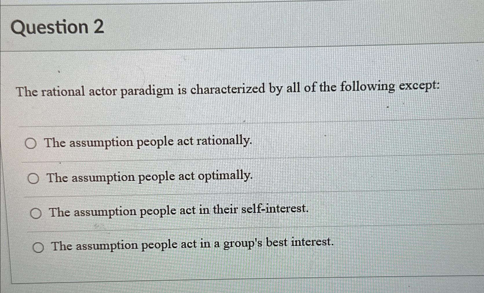 Solved Question 2The rational actor paradigm is | Chegg.com