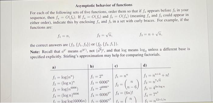 Asymptotic behavior of functions For each of the | Chegg.com