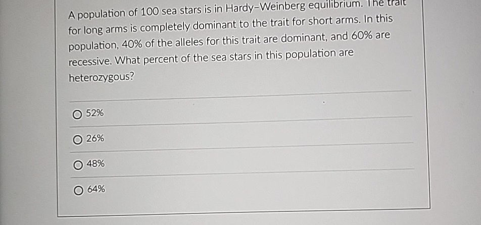 Solved A population of 100 ﻿sea stars is in Hardy-Weinberg | Chegg.com