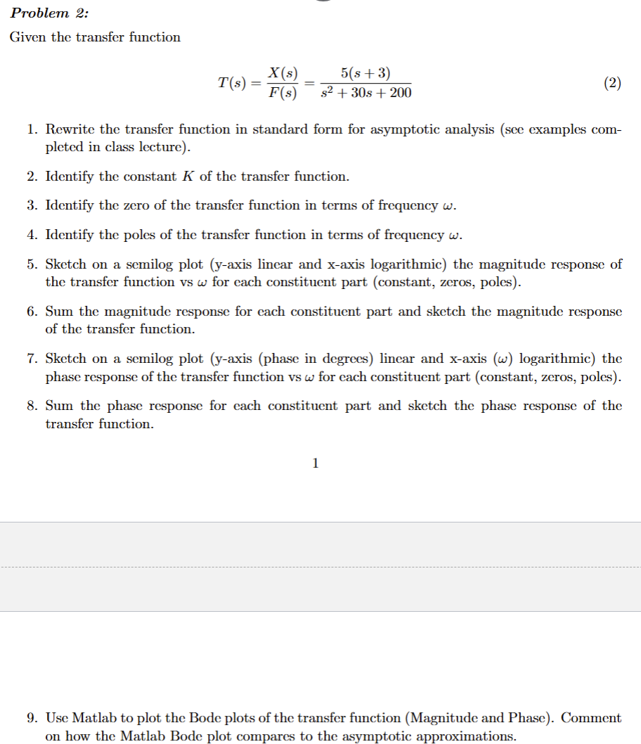 Problem 2:Given the transfer | Chegg.com