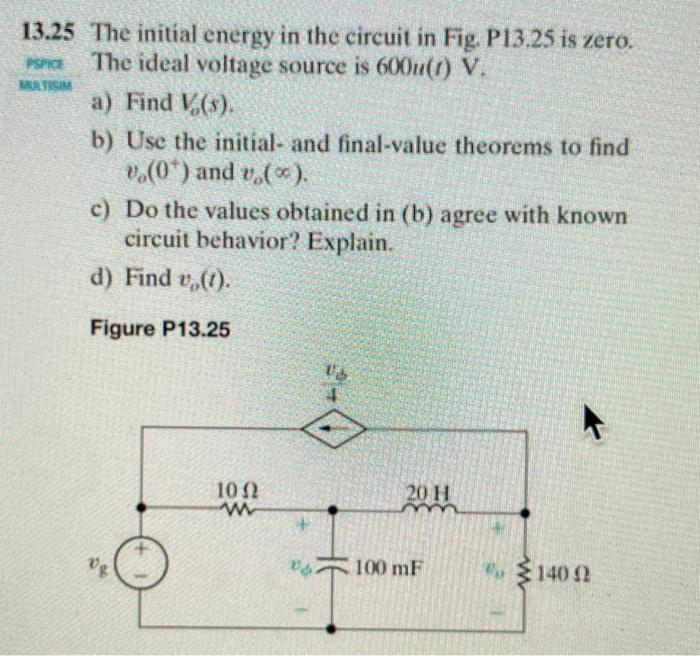 Solved 3.25 The initial energy in the circuit in Fig. P13.25 | Chegg.com