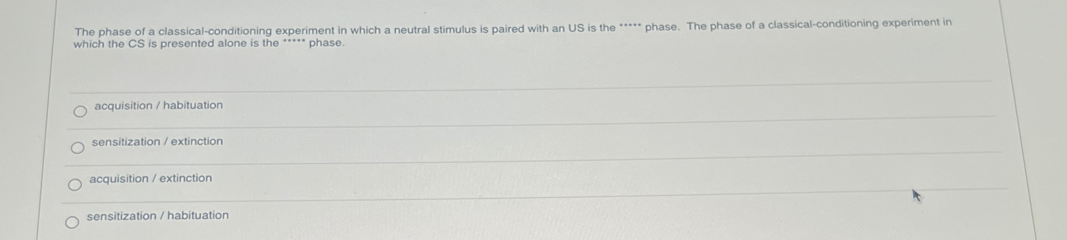 Solved The phase of a classical-conditioning experiment in | Chegg.com