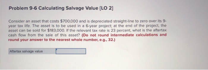 Solved Problem 9-6 Calculating Salvage Value [LO 2] Consider | Chegg.com