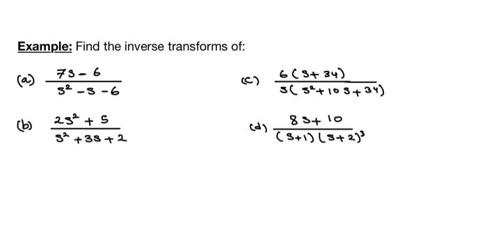 Solved Example: Find the inverse transforms of: (a) | Chegg.com