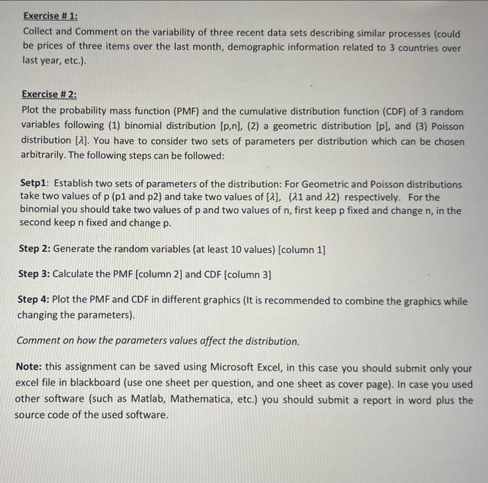 Solved Exercise 1 Collect And Comment On The Variability
