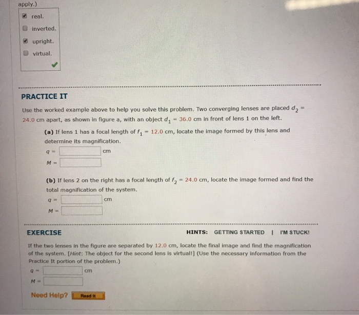 Solved apply.) real. inverted upright. virtual PRACTICE IT | Chegg.com