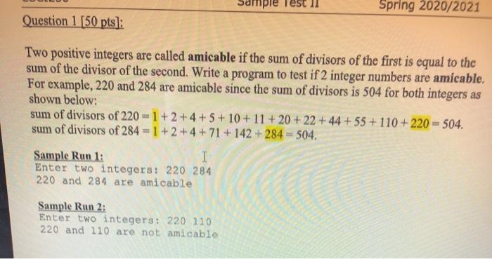 Sample est ll Spring 2020/2021 Question 1 [50 pts]: | Chegg.com