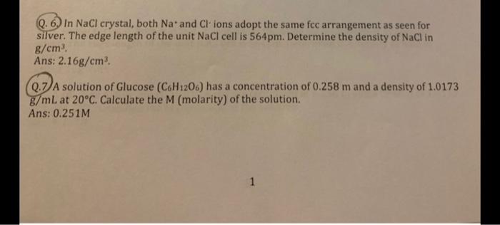 Solved Q. 6. In NaCl crystal, both Nat and Clions adopt the | Chegg.com