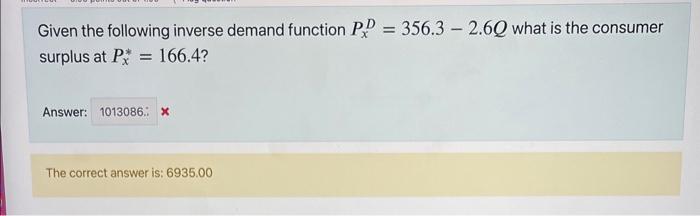 Solved Given the following inverse demand function | Chegg.com