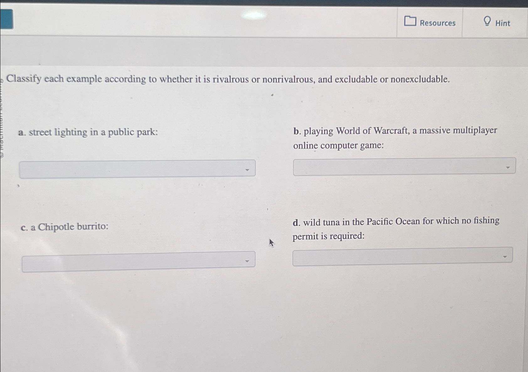 Solved ResourcesHintClassify each example according to | Chegg.com