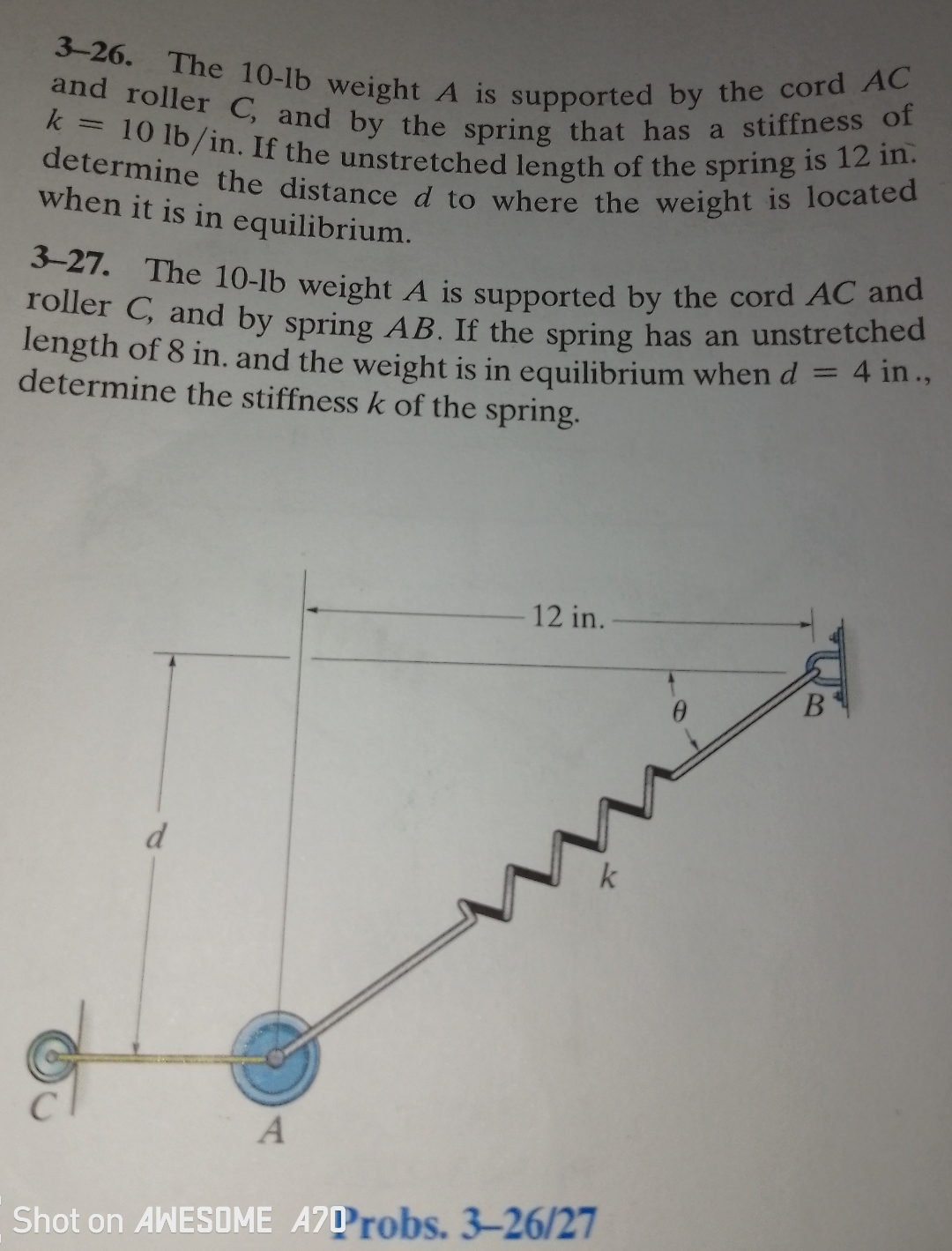 Solved 3-26. ﻿The 10-lb ﻿weight A ﻿is supported by the cord | Chegg.com