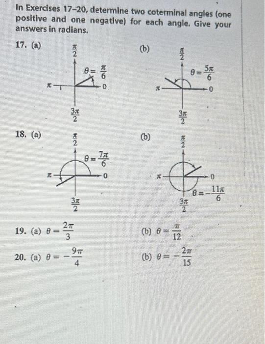 Solved In Exercises 17-20, determine two coterminal angles | Chegg.com
