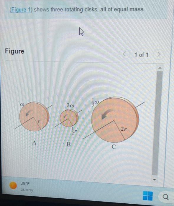 Solved (Figure 1) shows three rotating disks, all of equal | Chegg.com Solved (Figure 1) shows three rotating disks, all of equal | Chegg.com