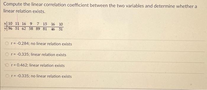 Compute the linear correlation coefficient between | Chegg.com