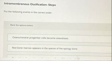 Solved Intramembranous Ossification: StepsPut the following | Chegg.com