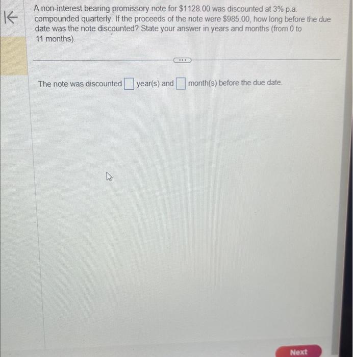 Solved A non-interest bearing promissory note for $1128.00 | Chegg.com