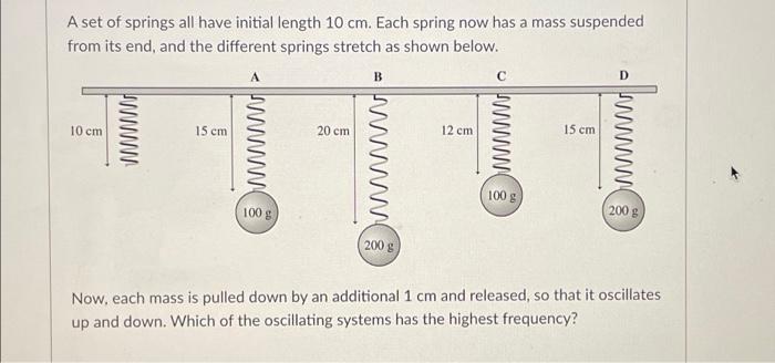 Solved A set of springs all have initial length 10 cm. Each | Chegg.com