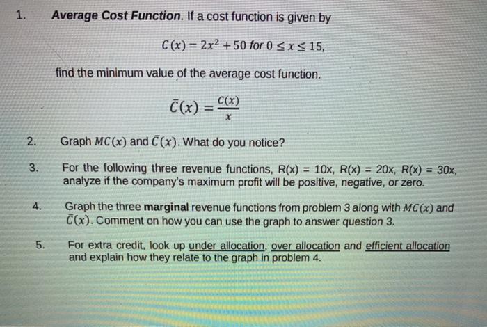 Solved 1. Average Cost Function. If a cost function is given | Chegg.com