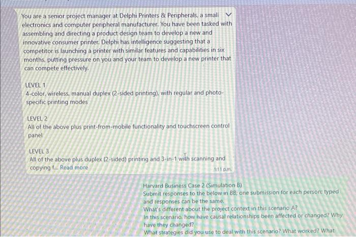 Solved You are a senior project manager at Delphi Printers & | Chegg.com