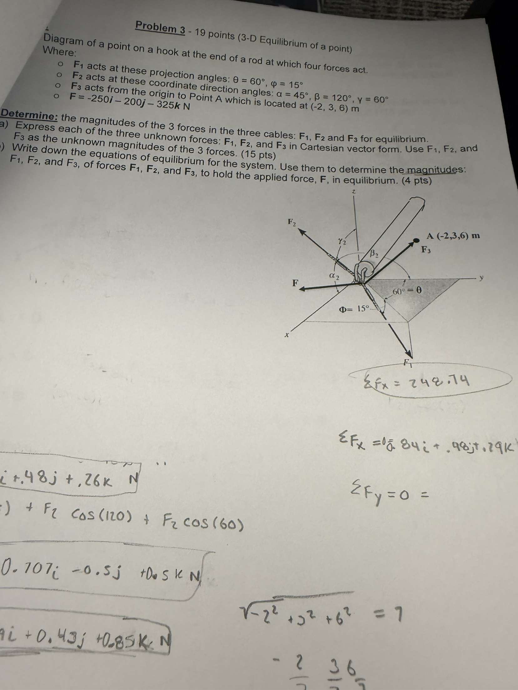 Solved Problem 3-19 ﻿points (3-D ﻿Equilibrium of ﻿a | Chegg.com