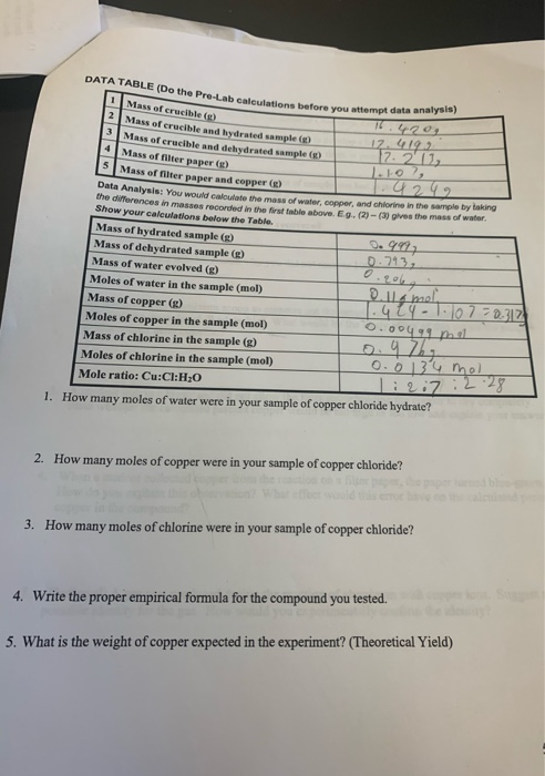 Solved DATA TABLE (Do the Pre-Lab calculations befor 1 Mass | Chegg.com