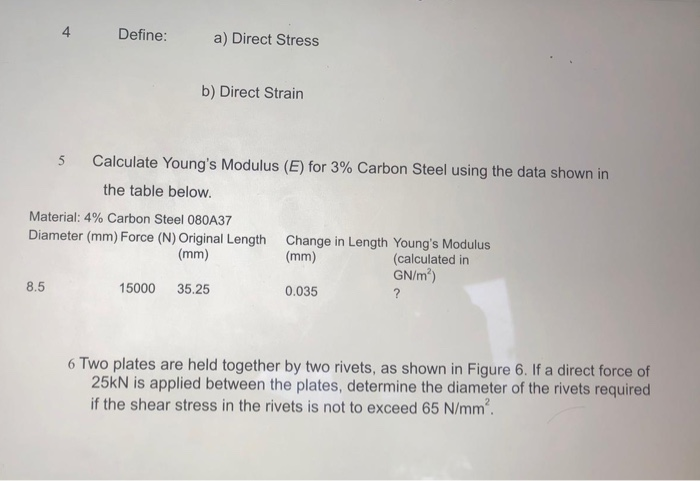 Solved 4 Define: a) Direct Stress b) Direct Strain 5 | Chegg.com