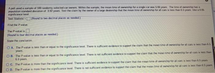 Solved A poll used a sample of 100 randomly selected car | Chegg.com