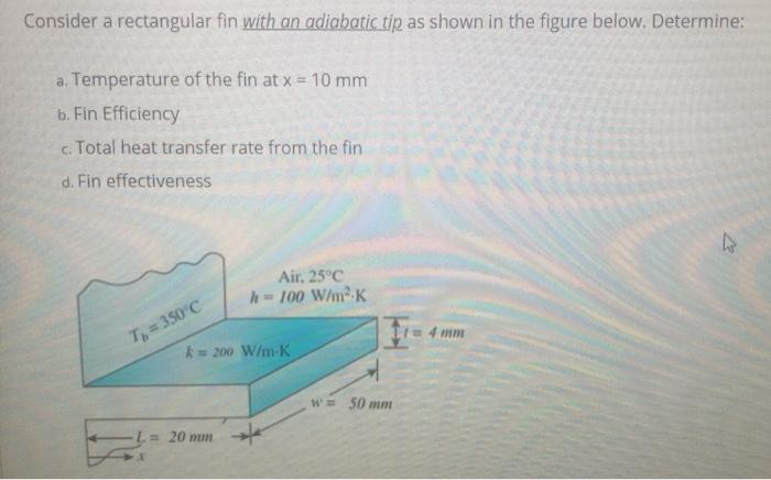 Solved Consider a rectangular fin with an adiabatic tip as | Chegg.com