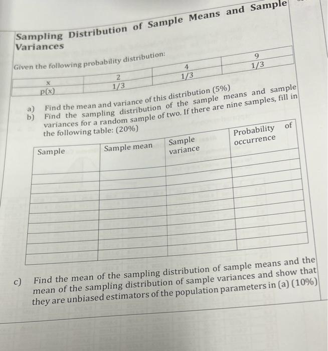 Solved Sampling Distribution of Sample Means and Sample | Chegg.com