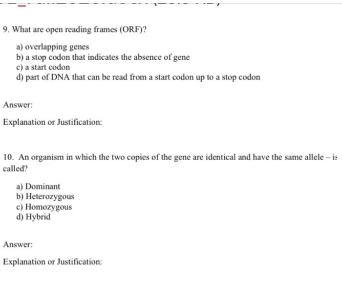 Solved 9. What are open reading frames (ORF)? a) overlapping | Chegg.com