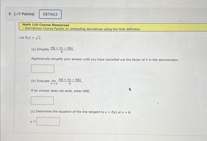 Solved Math 110 Course Resources - Derivatives Course Packet | Chegg.com