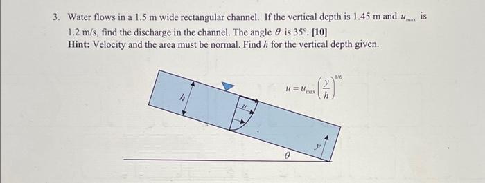 Solved 3. Water flows in a 1.5 m wide rectangular channel. | Chegg.com
