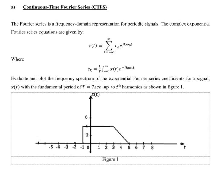 Solved a) Continuous-Time Fourier Series (CTFS) The Fourier | Chegg.com