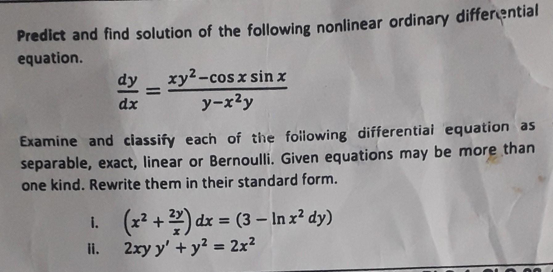 Solved Predict and find solution of the following nonlinear | Chegg.com