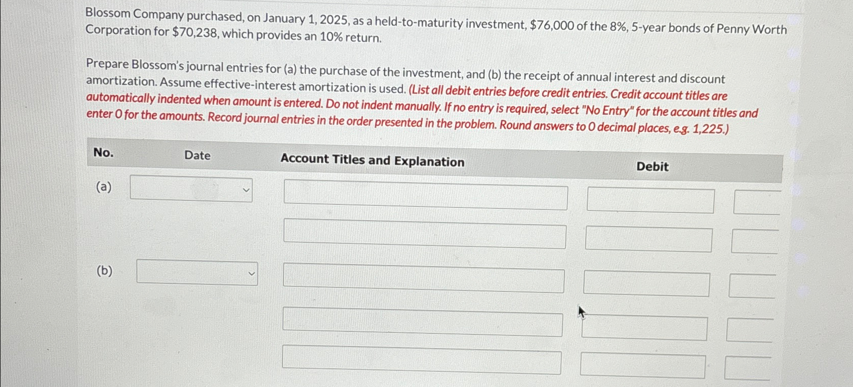 Solved Blossom Company purchased, on January 1, 2025, ﻿as a | Chegg.com