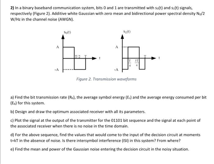 2) In a binary baseband communication system, bits 0 | Chegg.com