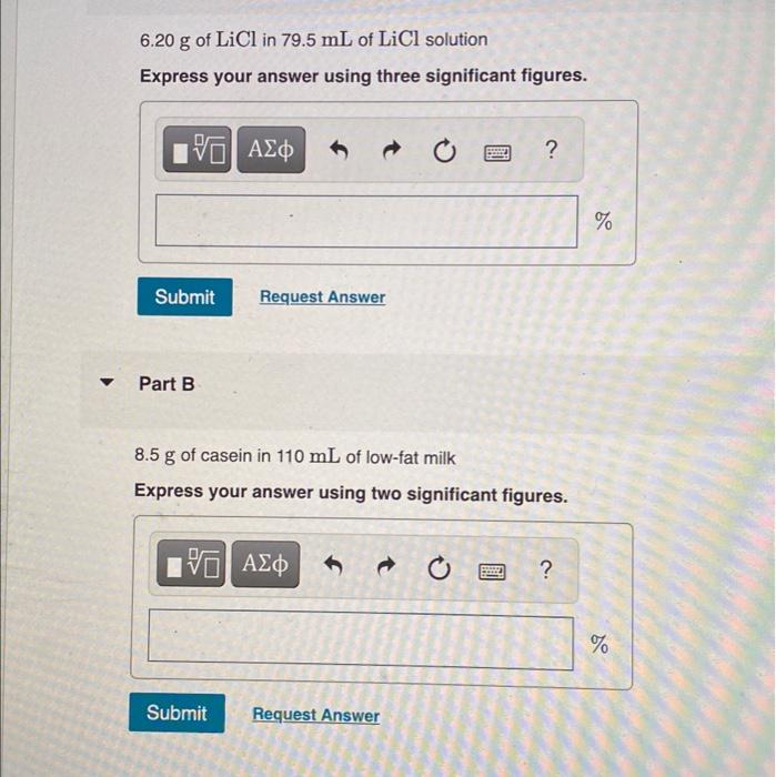 Solved 6.20 g of LiCl in 79.5 mL of LiCl solution Express | Chegg.com