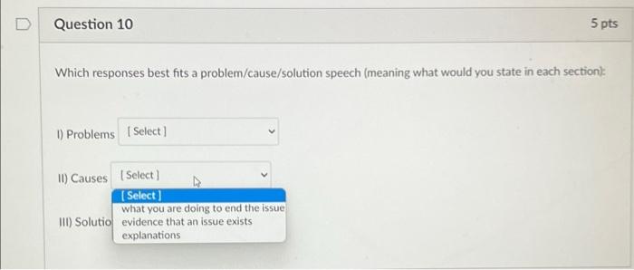 Question 10 5 pts Which responses best fits a | Chegg.com