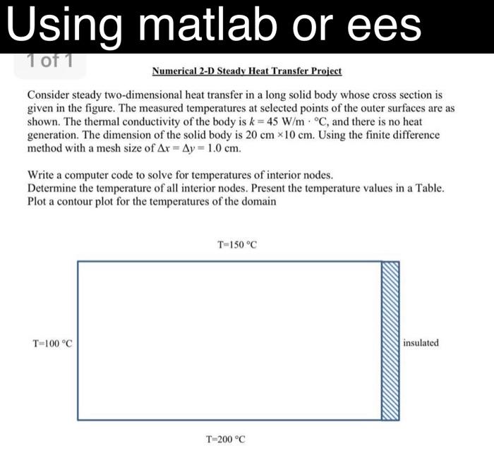 Solved Using matlab or ees 101 Numerical 2-D Steady Heat | Chegg.com